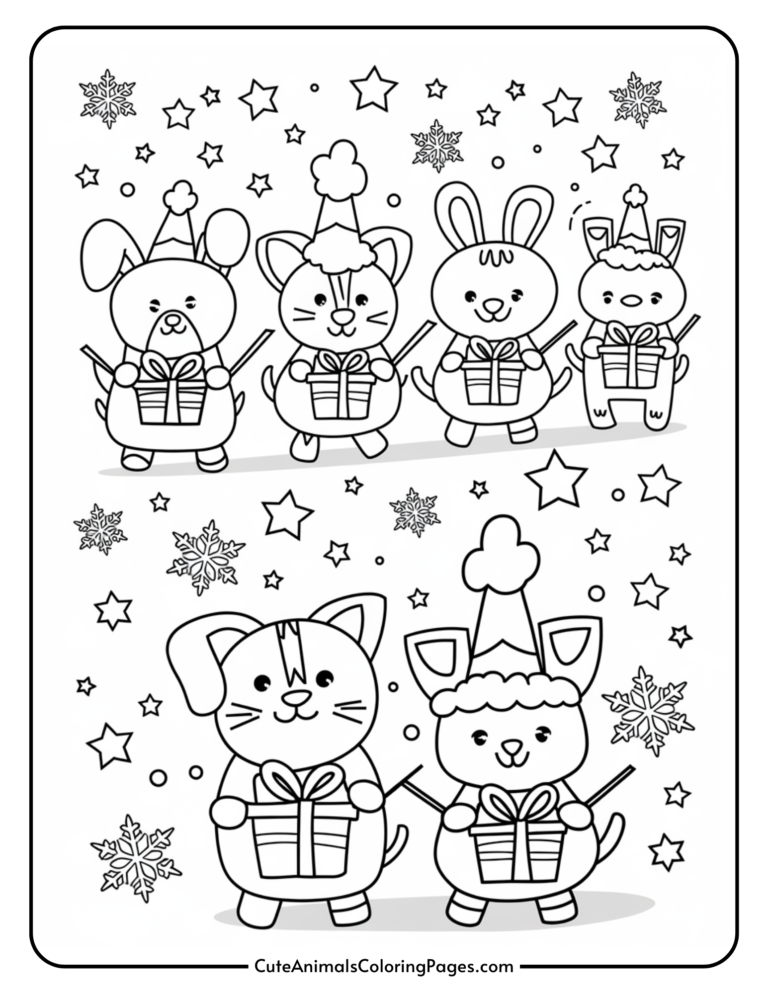 Christmas Animal Coloring Pages (8 Free PDF Printable Pages) - Cute ...