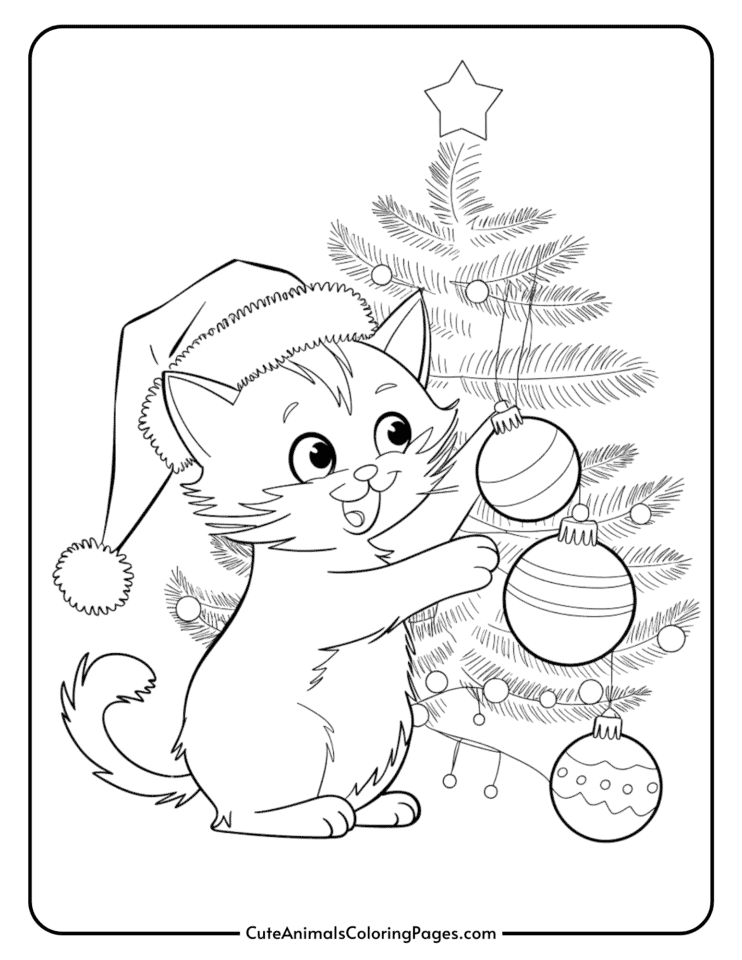 Christmas Cat Coloring Page (7 Free Printable PDF Pages) - Cute Animals ...