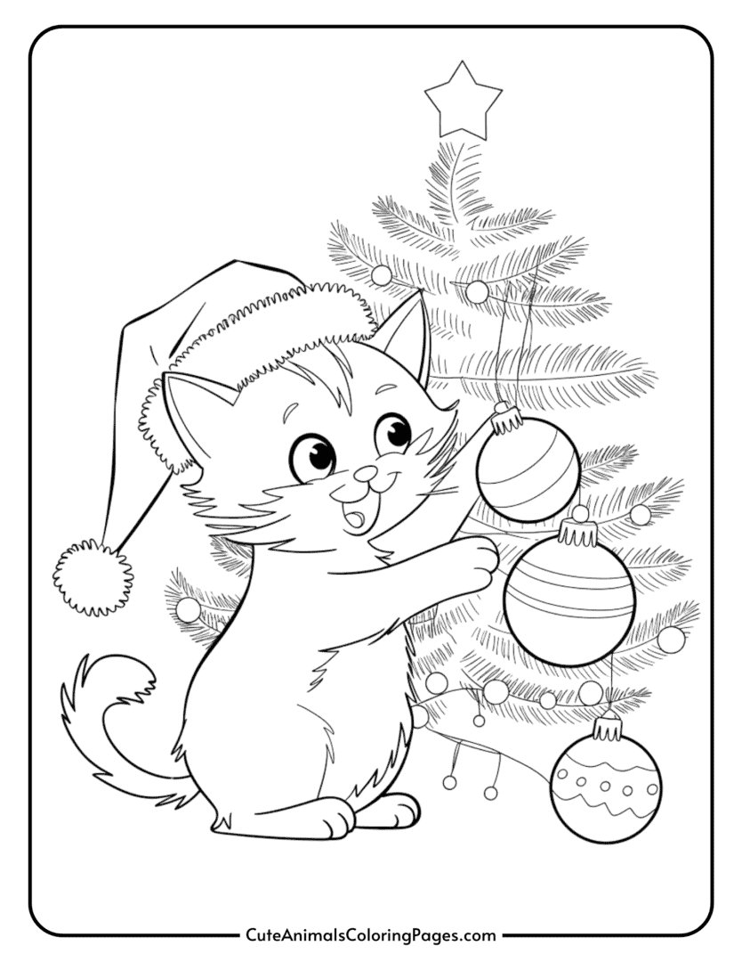 Christmas Cat Coloring Page (7 Free Printable PDF Pages) - Cute Animals ...