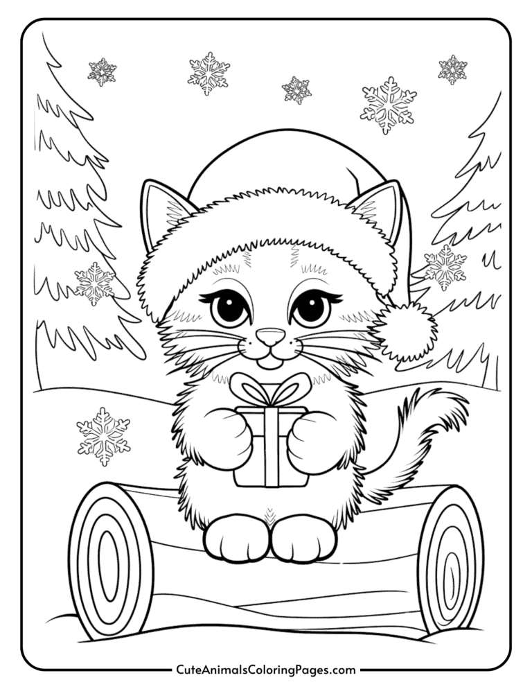 Christmas Cat Coloring Page (7 Free Printable PDF Pages) - Cute Animals ...