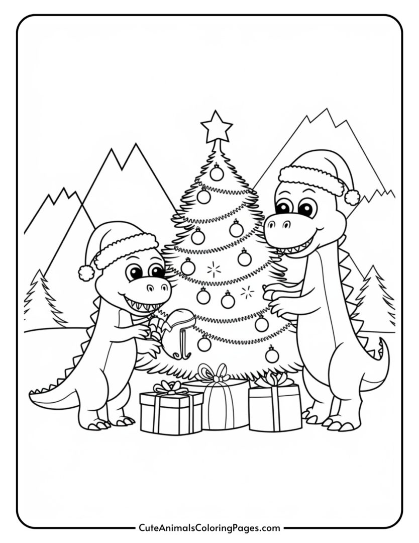 Dinosaur Christmas Coloring Pages (8 Free Printables) - Cute Animals ...