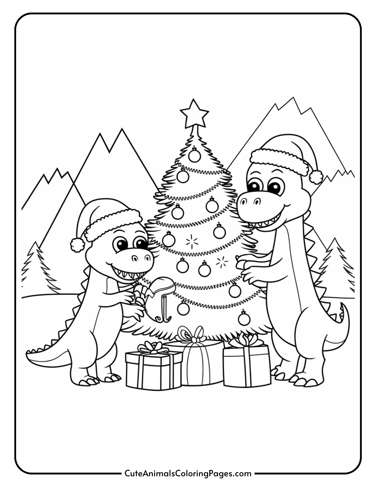 Dinosaur Christmas Coloring Pages (8 Free Printables) - Cute Animals ...