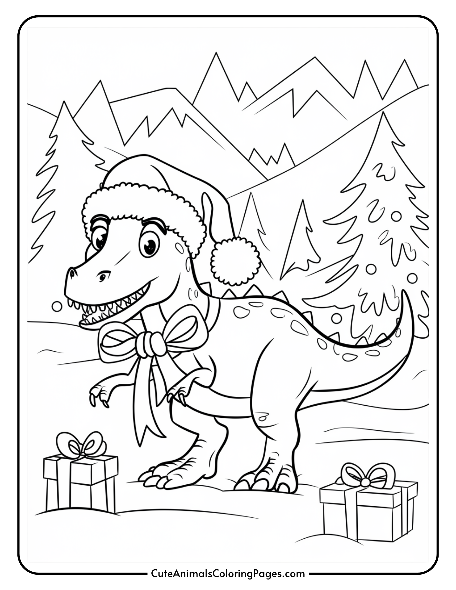 Dinosaur Christmas Coloring Pages (8 Free Printables) - Cute Animals ...