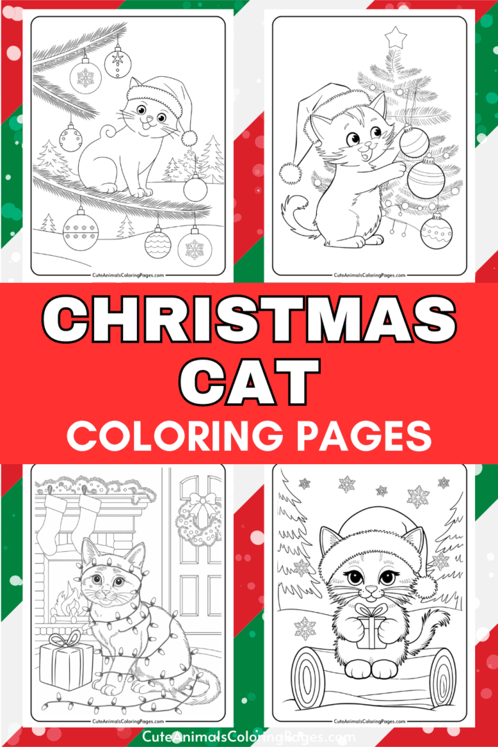 Christmas Cat Coloring Page (7 Free Printable PDF Pages) - Cute Animals ...