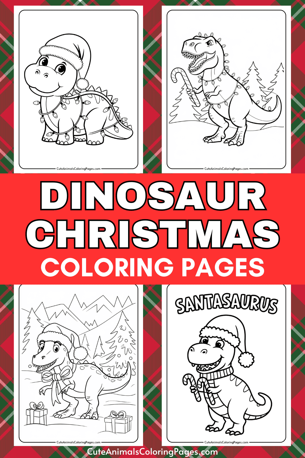 Dinosaur Christmas Coloring Pages (8 Free Printables) - Cute Animals ...