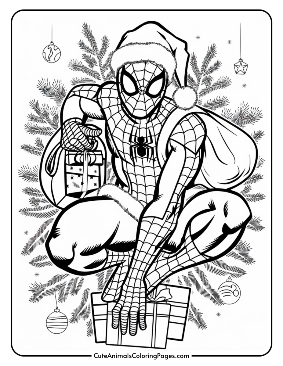 Spiderman Christmas Coloring Pages (11 Free PDF Pages) - Cute Animals ...