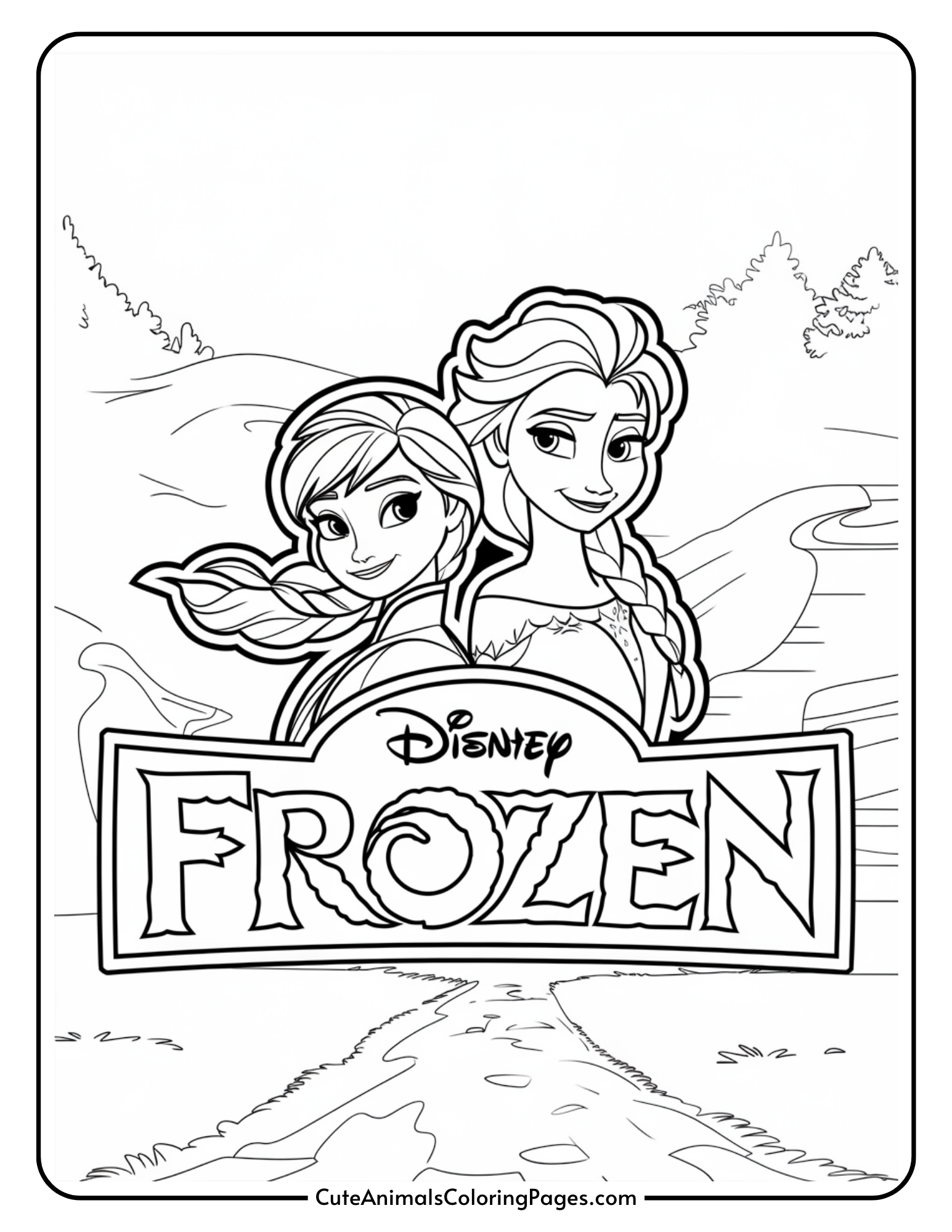 Elsa and Anna Coloring Pages (7 Free Printable Pages) - Cute Animals ...