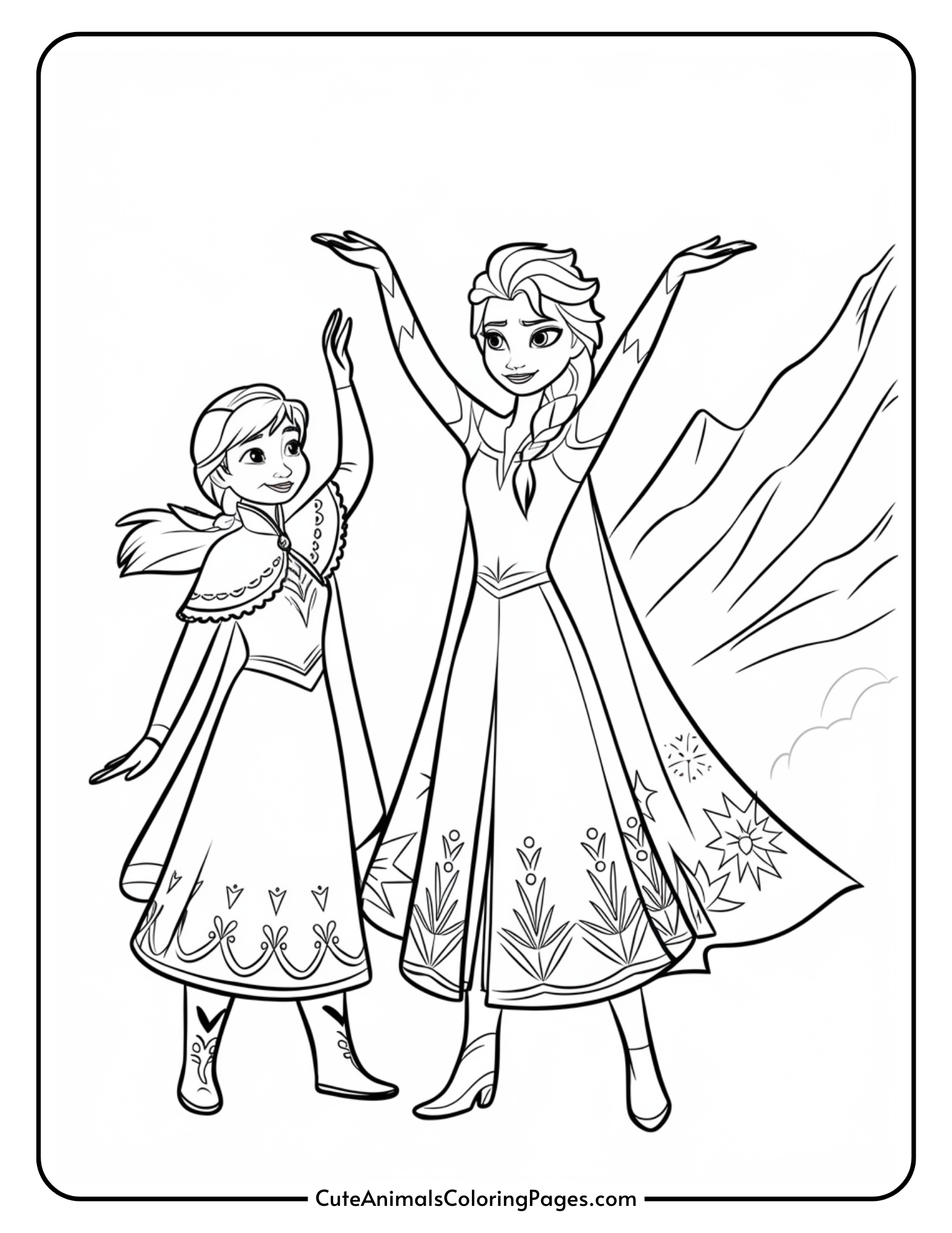 Elsa and Anna Coloring Pages (7 Free Printable Pages) - Cute Animals ...