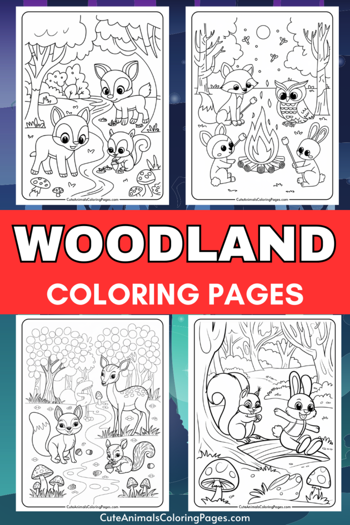 Woodland Animals Coloring Pages (4 Free Printable Pages) - Cute Animals ...