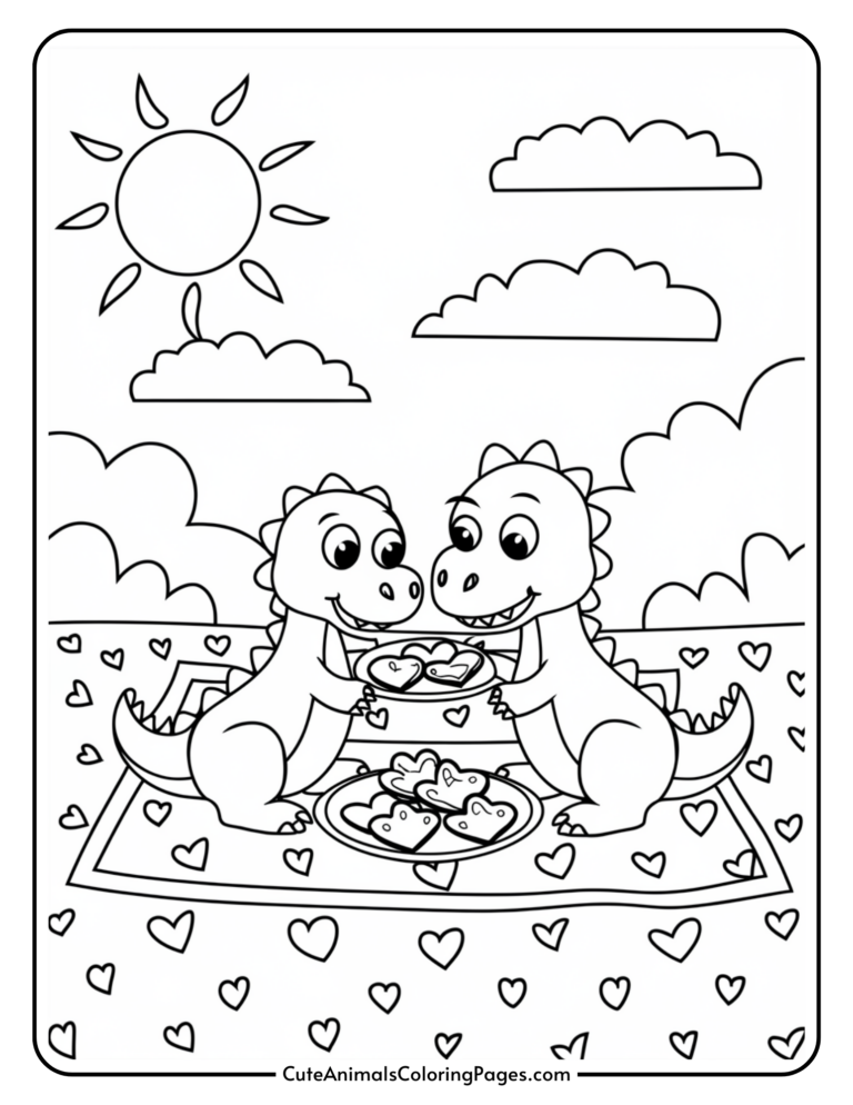 Dinosaur Valentine Coloring Page (10 Free Printables) - Cute Animals ...