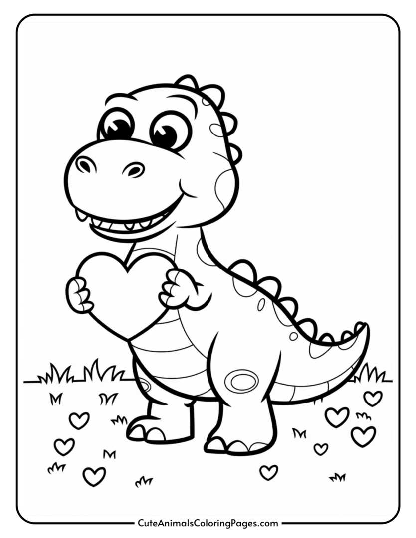 Dinosaur Valentine Coloring Page (10 Free Printables) - Cute Animals ...