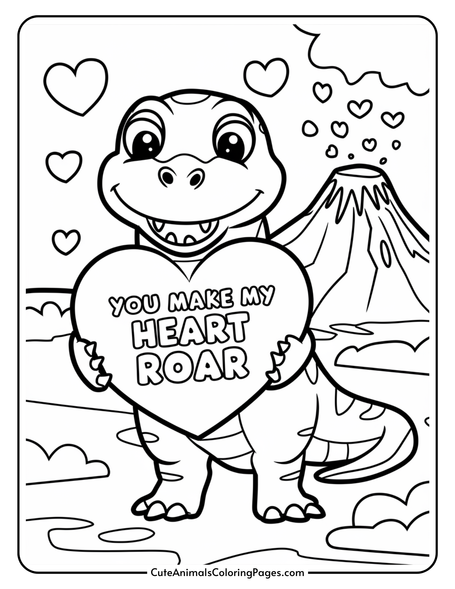 Dinosaur Valentine Coloring Page (10 Free Printables) - Cute Animals ...