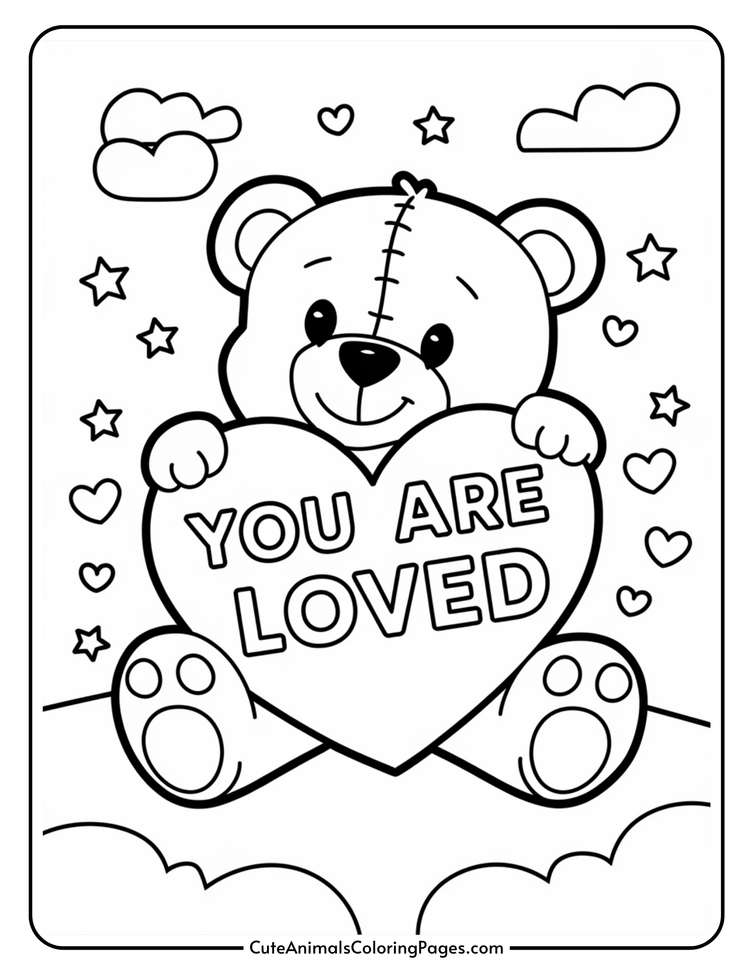 Teddy Bear with Heart Coloring Pages (7 Free Printables) - Cute Animals ...