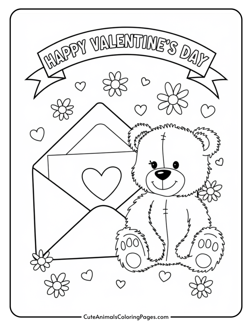Teddy Bear with Heart Coloring Pages (7 Free Printables) - Cute Animals ...