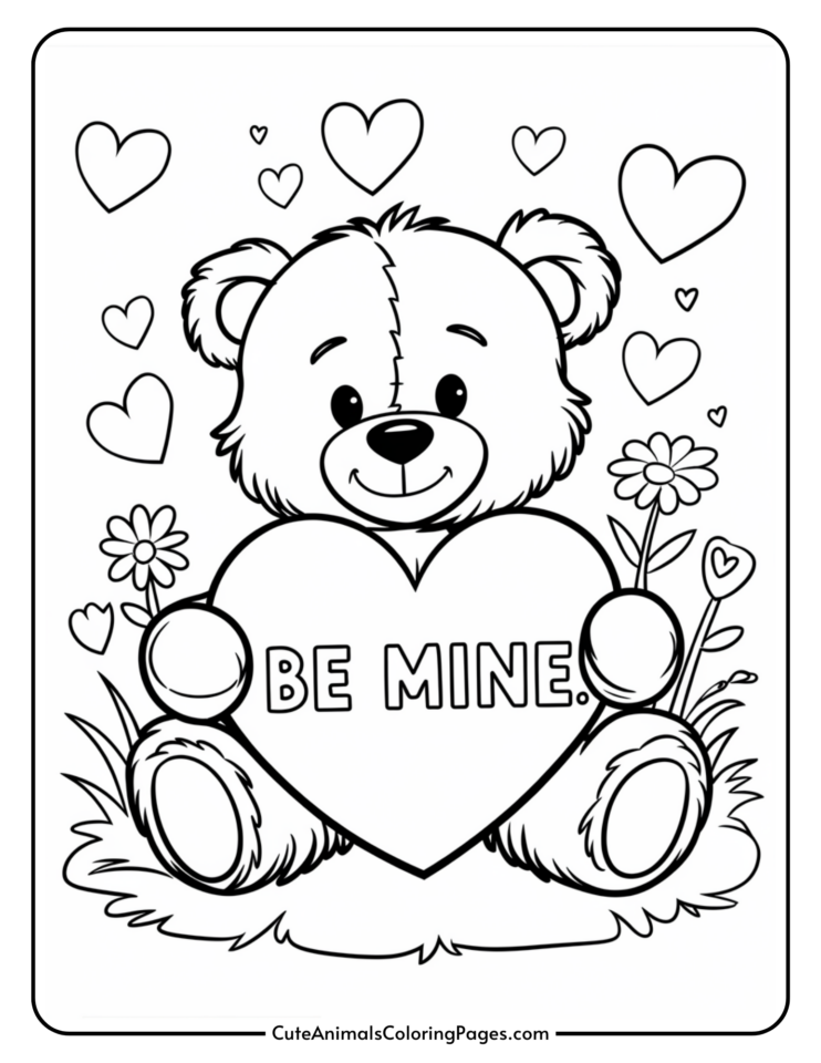 Teddy Bear with Heart Coloring Pages (7 Free Printables) - Cute Animals ...