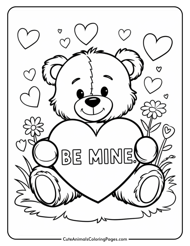 Teddy Bear with Heart Coloring Pages (7 Free Printables) - Cute Animals ...