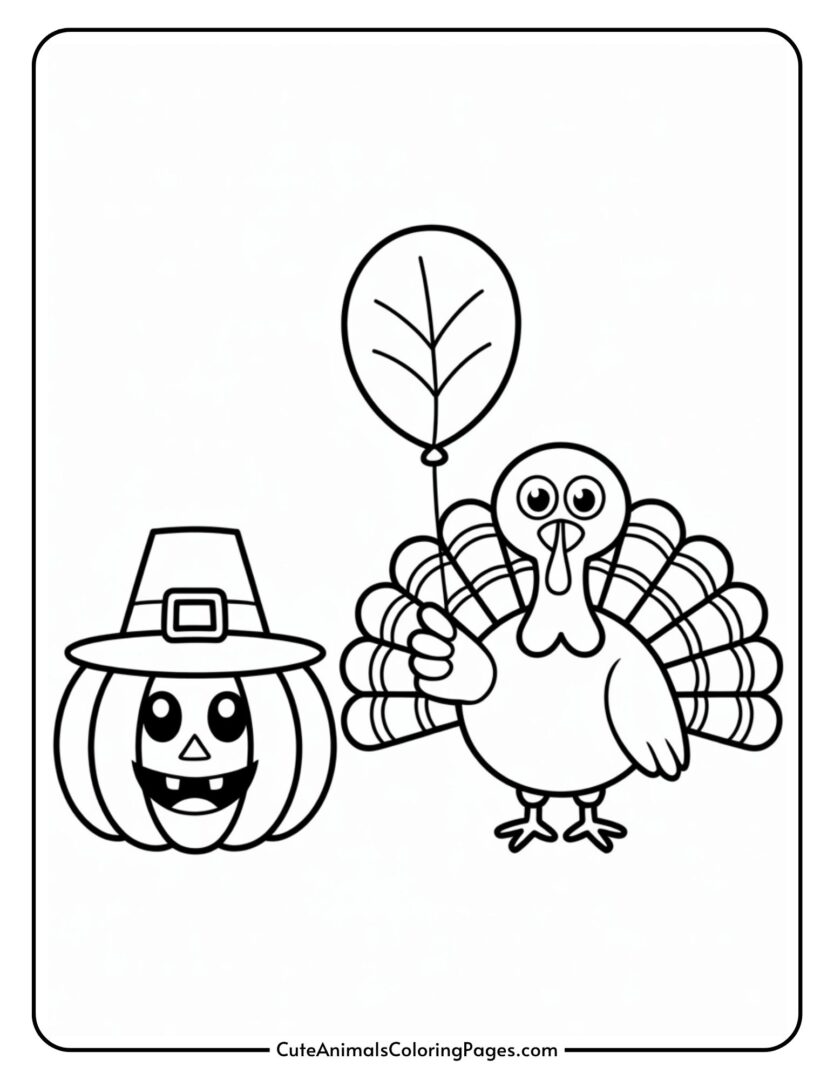 Fall and Thanksgiving Coloring Pages for Kids (5 Pages) - Cute Animals ...