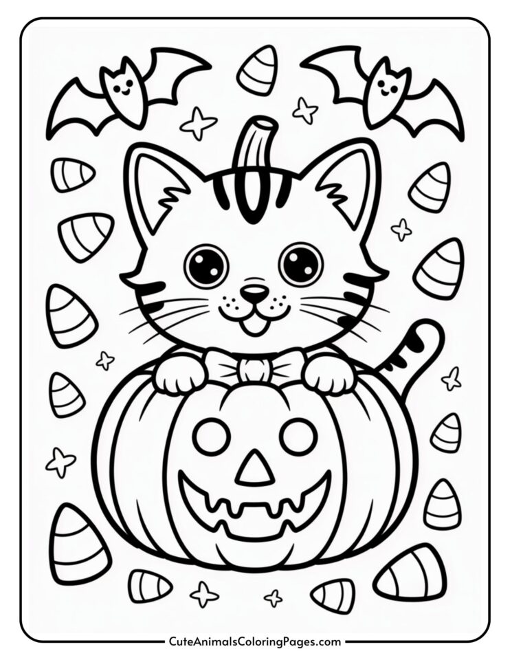 Fall Cat Coloring Pages to Color (9 Free Printables) - Cute Animals ...