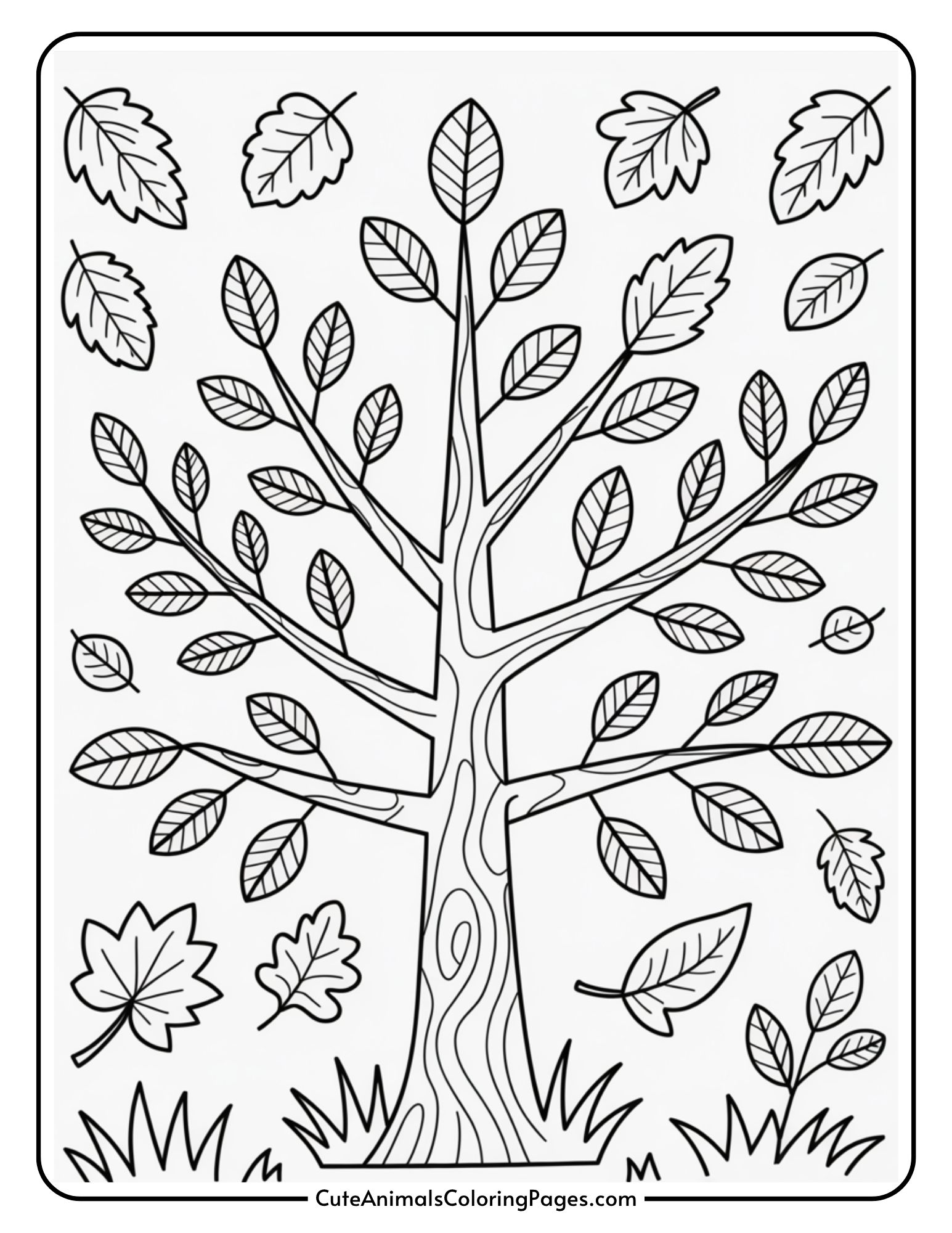Fall Foliage Coloring Pages (8 Pages to Print) - Cute Animals Coloring ...