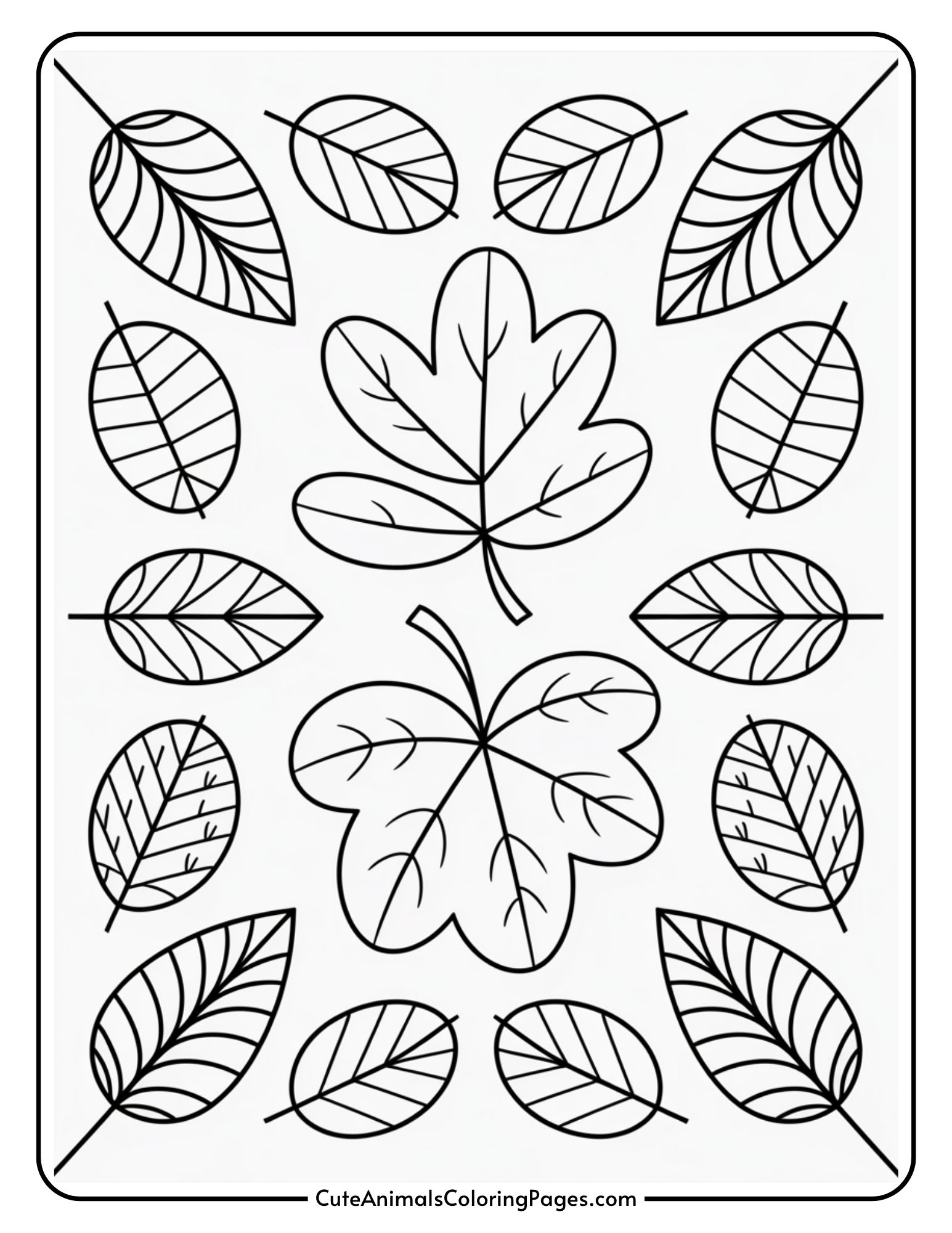 Fall Foliage Coloring Pages (8 Pages to Print) - Cute Animals Coloring ...