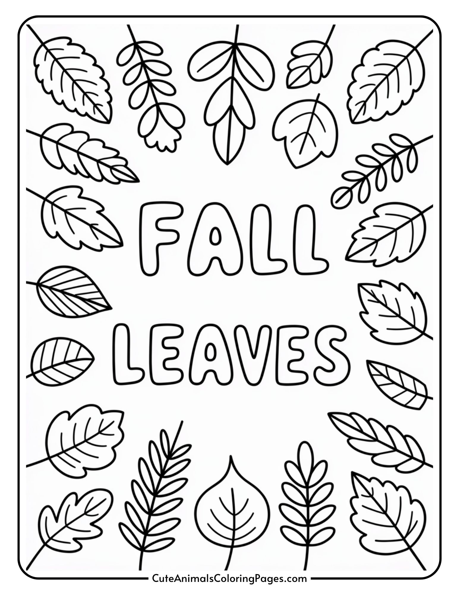 Fall Foliage Coloring Pages (8 Pages to Print) - Cute Animals Coloring ...