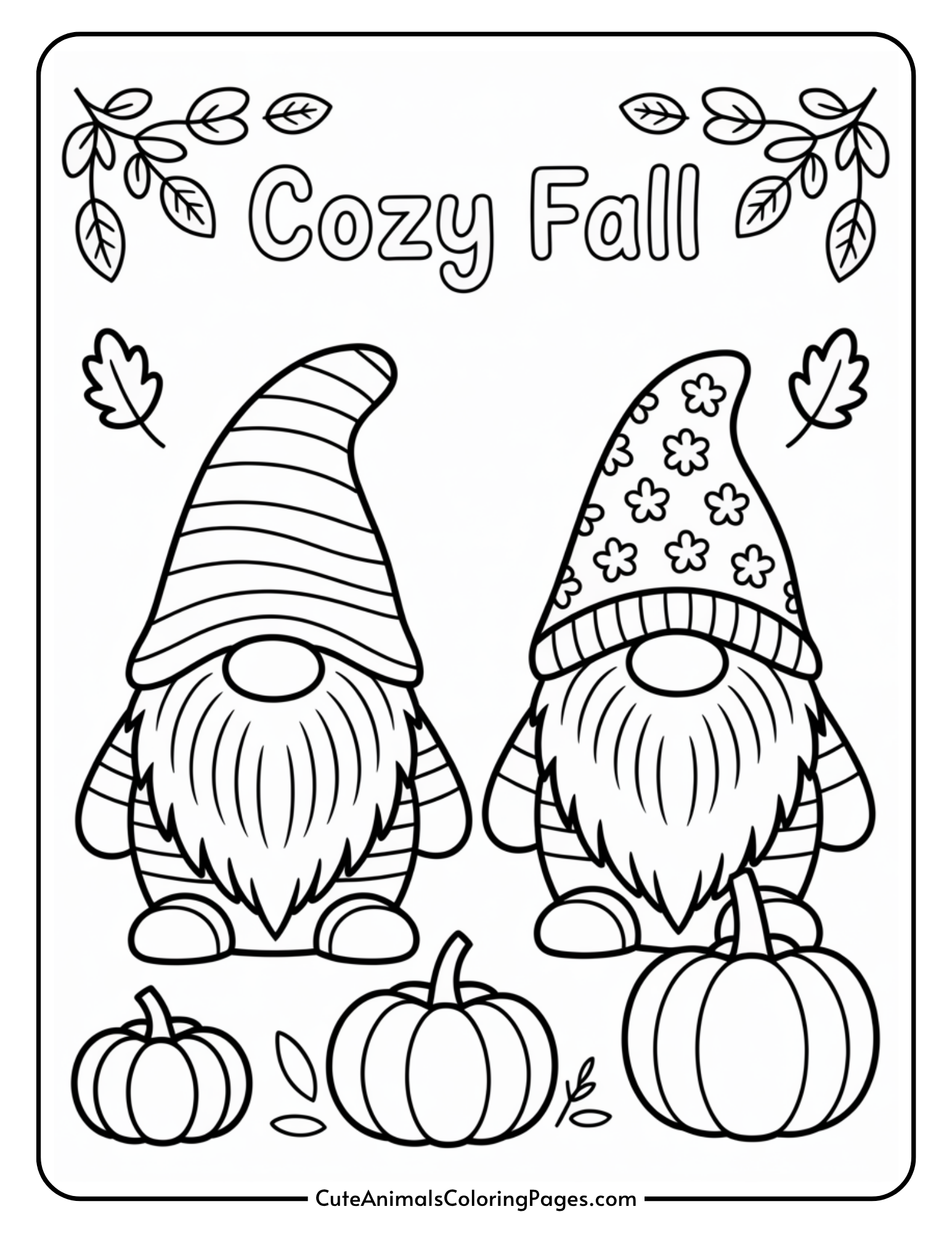Fall Gnome Coloring Pages (6 PDF Printable Pages) - Cute Animals ...