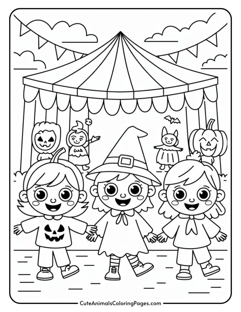 Fall Halloween Coloring Pages for Kids (8 Free Pages) - Cute Animals ...