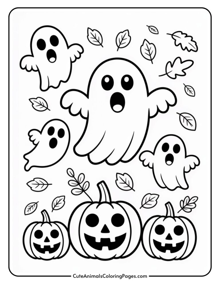 Fall Halloween Coloring Pages for Kids (8 Free Pages) - Cute Animals ...