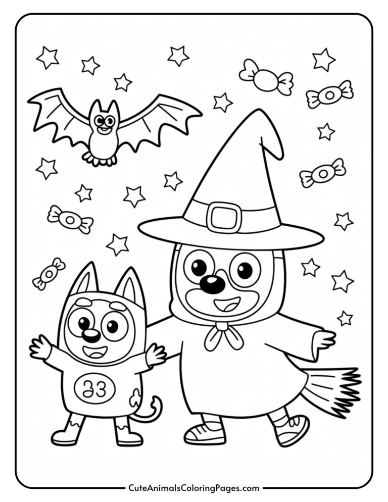 Bluey Halloween Coloring Pages Printable for Kids (6 Free Pages) - Cute ...