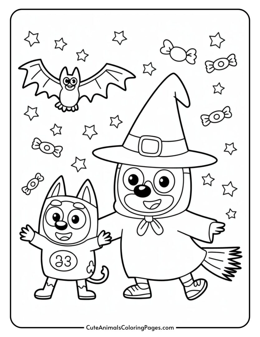 Bluey Halloween Coloring Pages Printable for Kids (6 Free Pages) - Cute ...