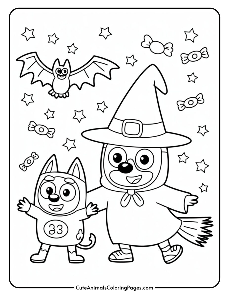 Bluey Halloween Coloring Pages Printable for Kids (6 Free Pages) - Cute ...