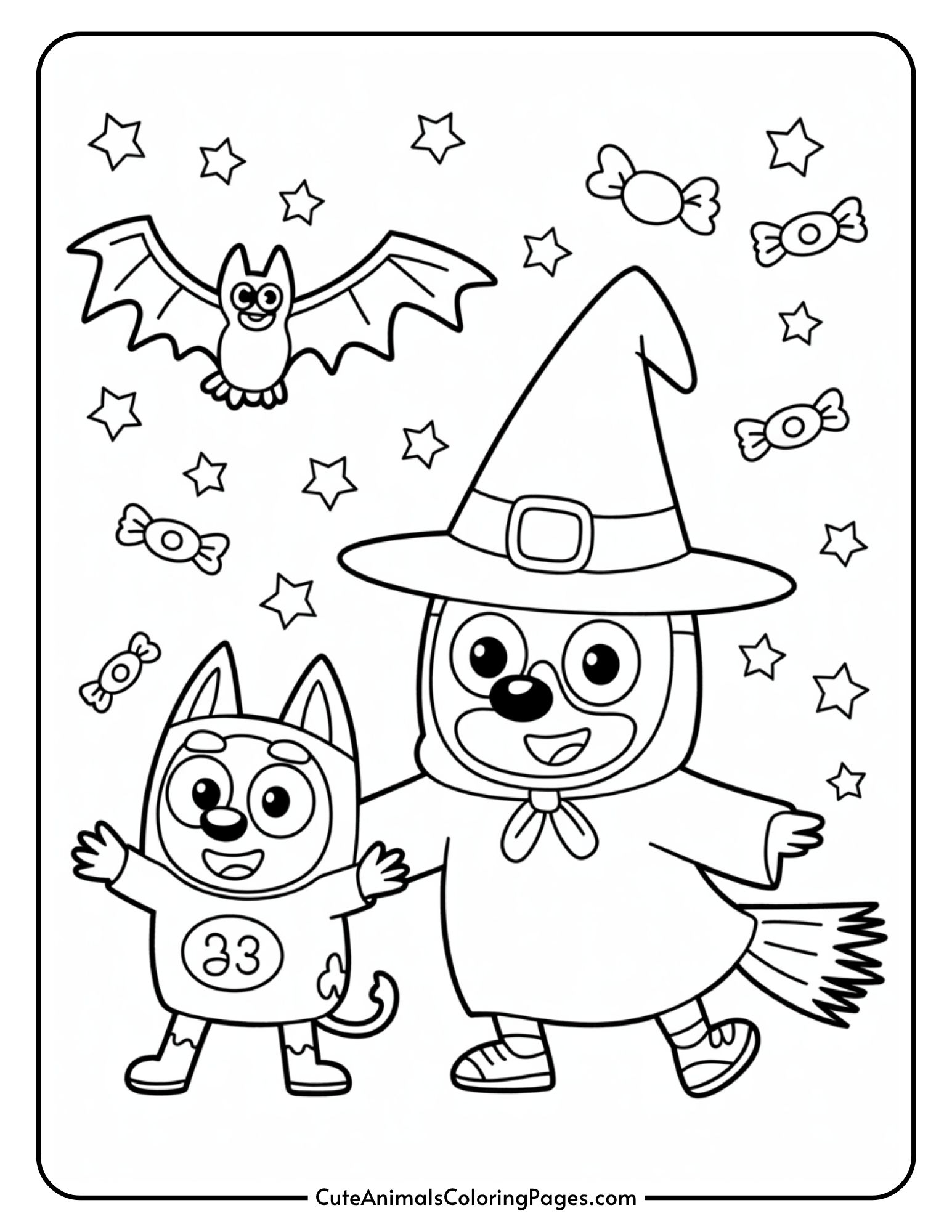 Bluey Halloween Coloring Pages Printable for Kids (6 Free Pages) - Cute ...