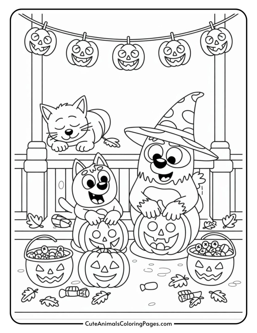 Bluey Halloween Coloring Pages Printable for Kids (6 Free Pages) - Cute ...