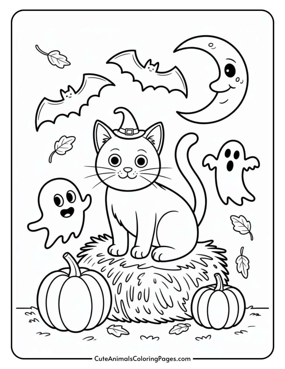 Halloween Cat Coloring Pages (5 Printable PDF Pages) - Cute Animals ...