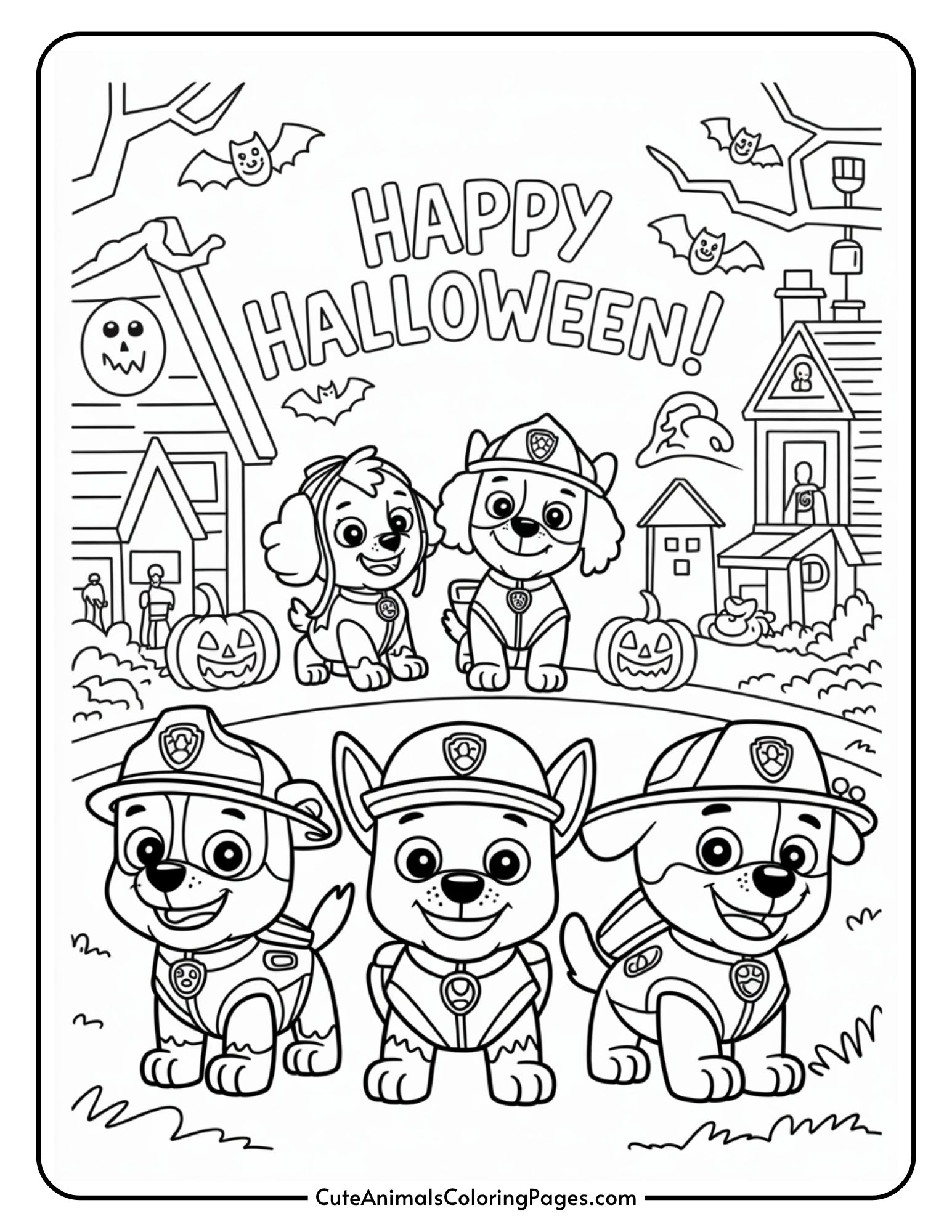 Halloween Paw Patrol Coloring Pages for Kids (4 Printables) - Cute ...