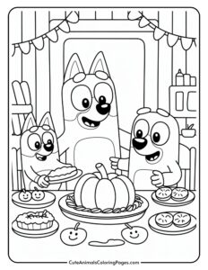 Bluey Thanksgiving Coloring Pages (8 Printable Pages) - Cute Animals ...