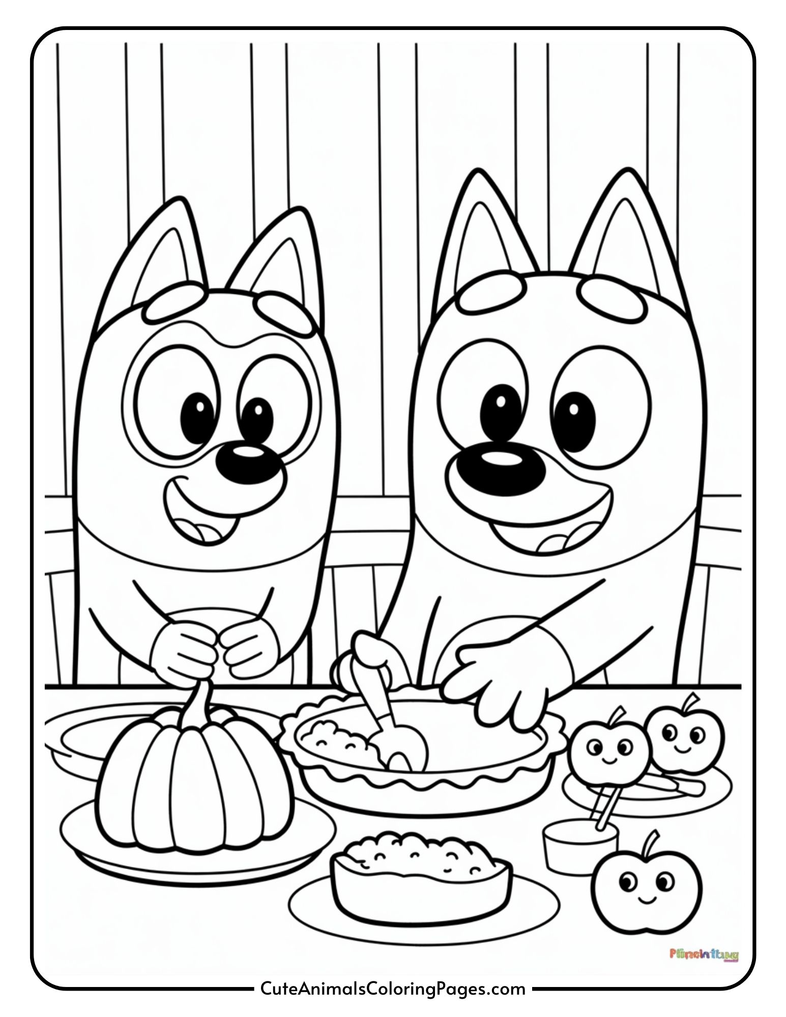 Bluey Thanksgiving Coloring Pages (8 Printable Pages) - Cute Animals ...