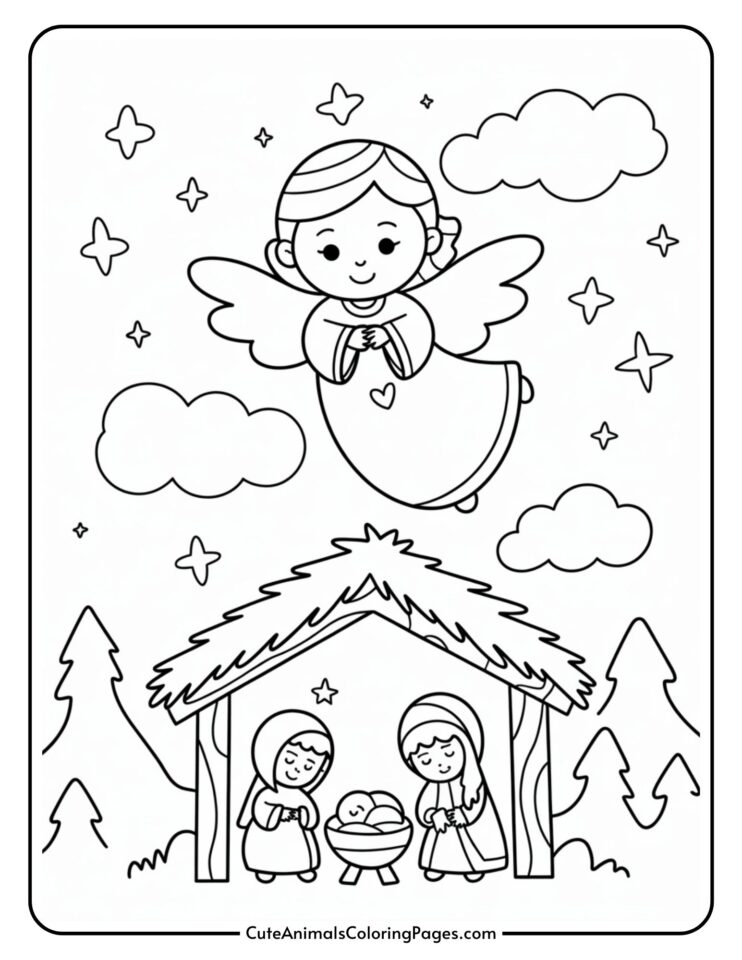 Christmas Angel Coloring Pages (7 Sheets To Color) - Cute Animals ...