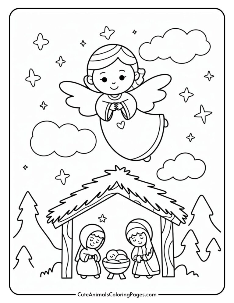 Christmas Angel Coloring Pages (7 Sheets To Color) - Cute Animals ...