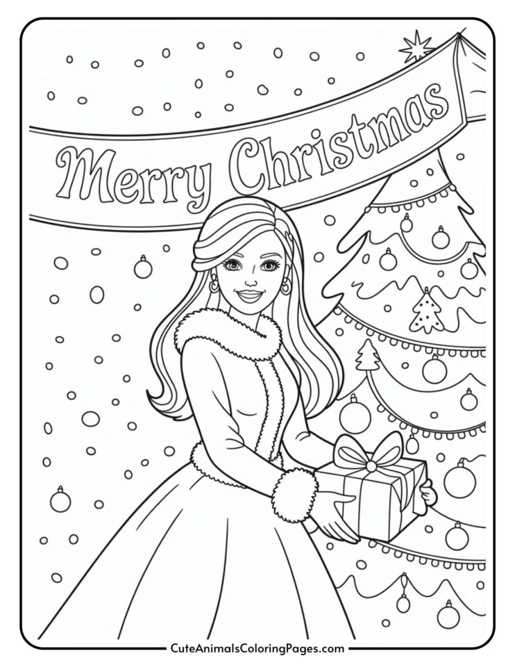 Christmas Barbie Coloring Pages (10 Pages To Color) - Coloring Feel
