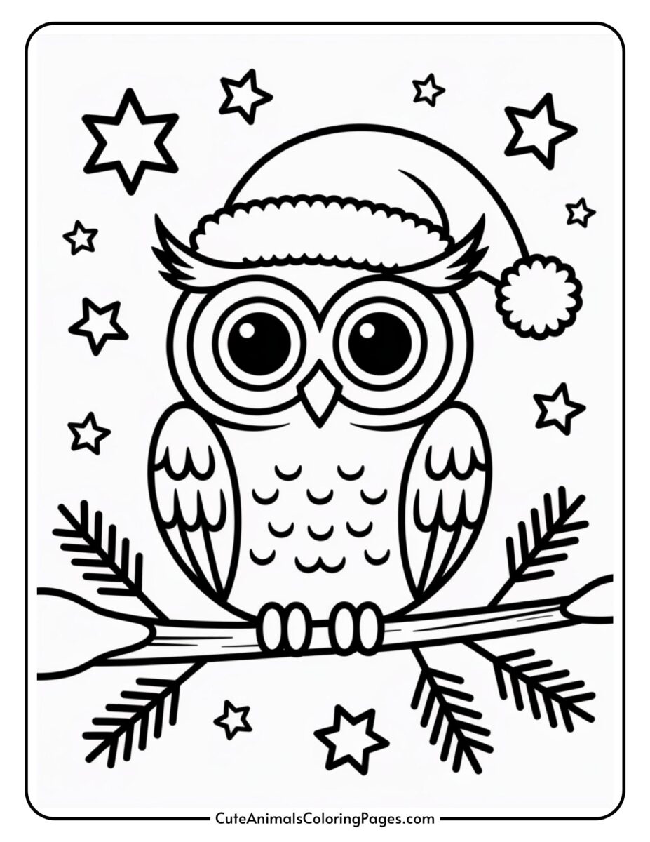 Christmas Owl Coloring Page (8 Pages To Color) - Cute Animals Coloring ...