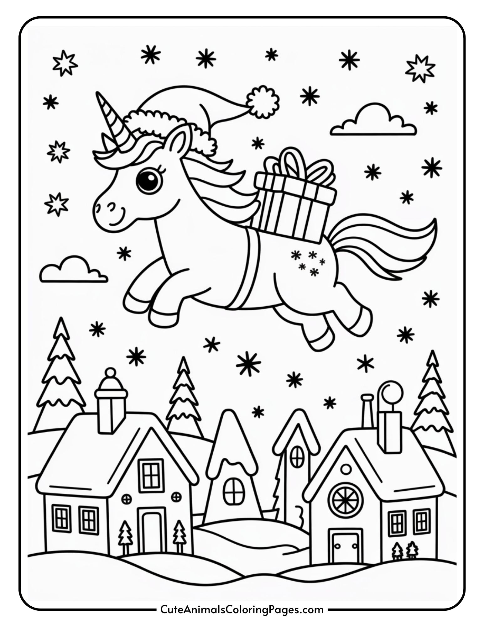 Christmas Unicorn Coloring Page (8 Sheets To Color) - Cute Animals ...