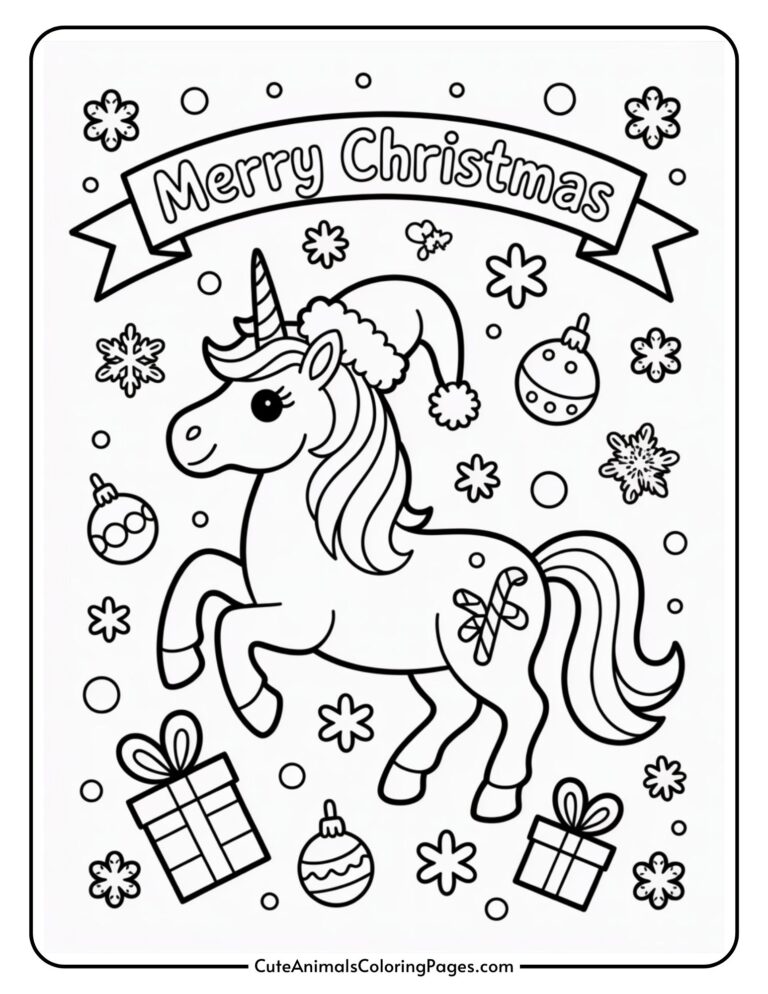 Christmas Unicorn Coloring Page (8 Sheets To Color) - Cute Animals ...