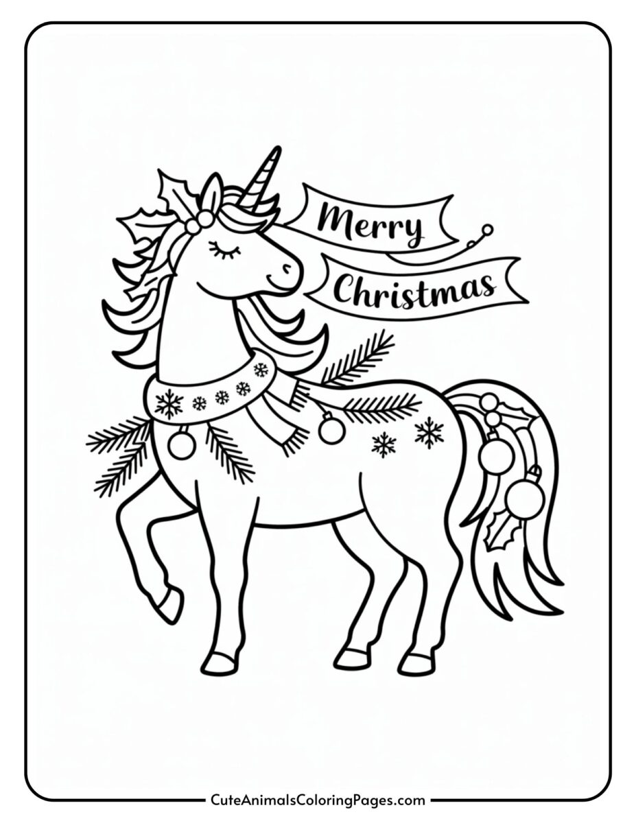 Christmas Unicorn Coloring Page (8 Sheets To Color) - Cute Animals ...
