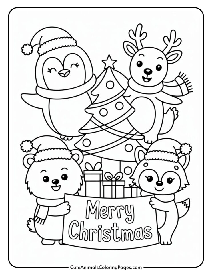Cute Christmas Animal Coloring Pages (10 Printable Pages) - Coloring Feel