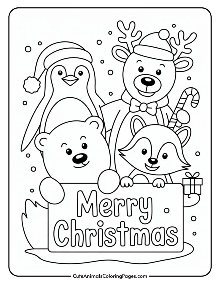 Cute Christmas Animals Coloring Pages (10 Pages To Print) - Cute ...