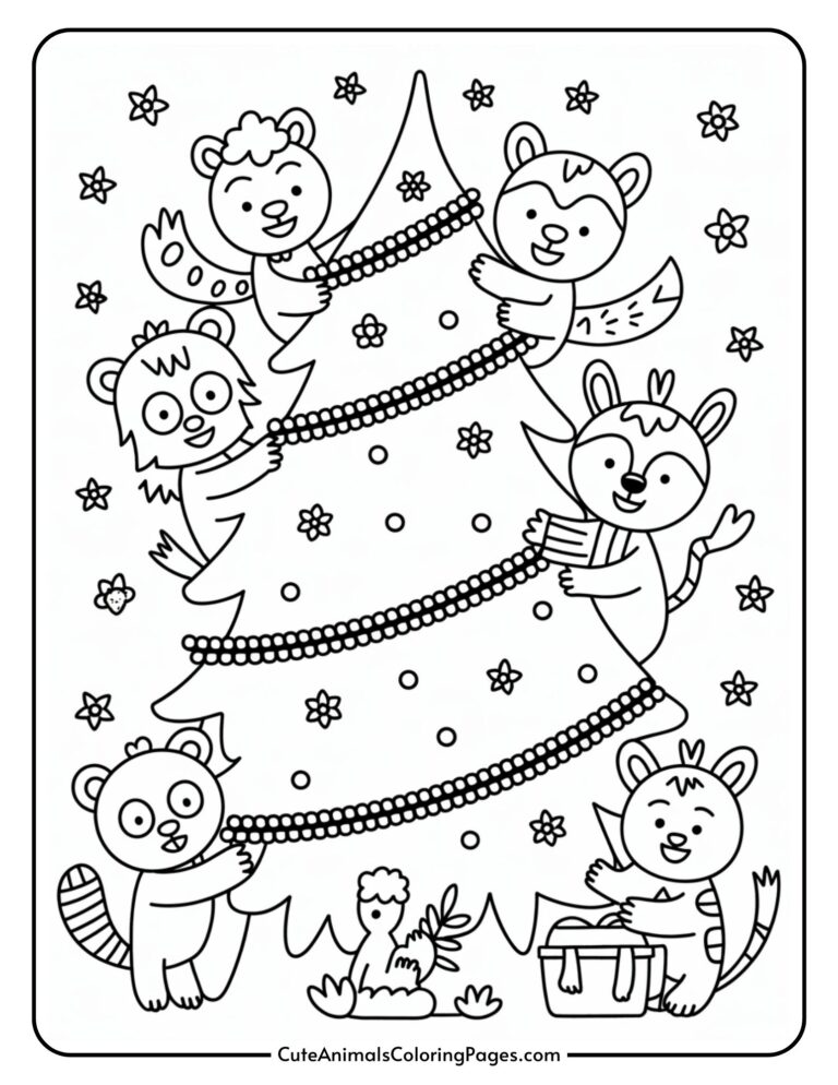 Cute Christmas Animals Coloring Pages (10 Pages To Print) - Cute ...
