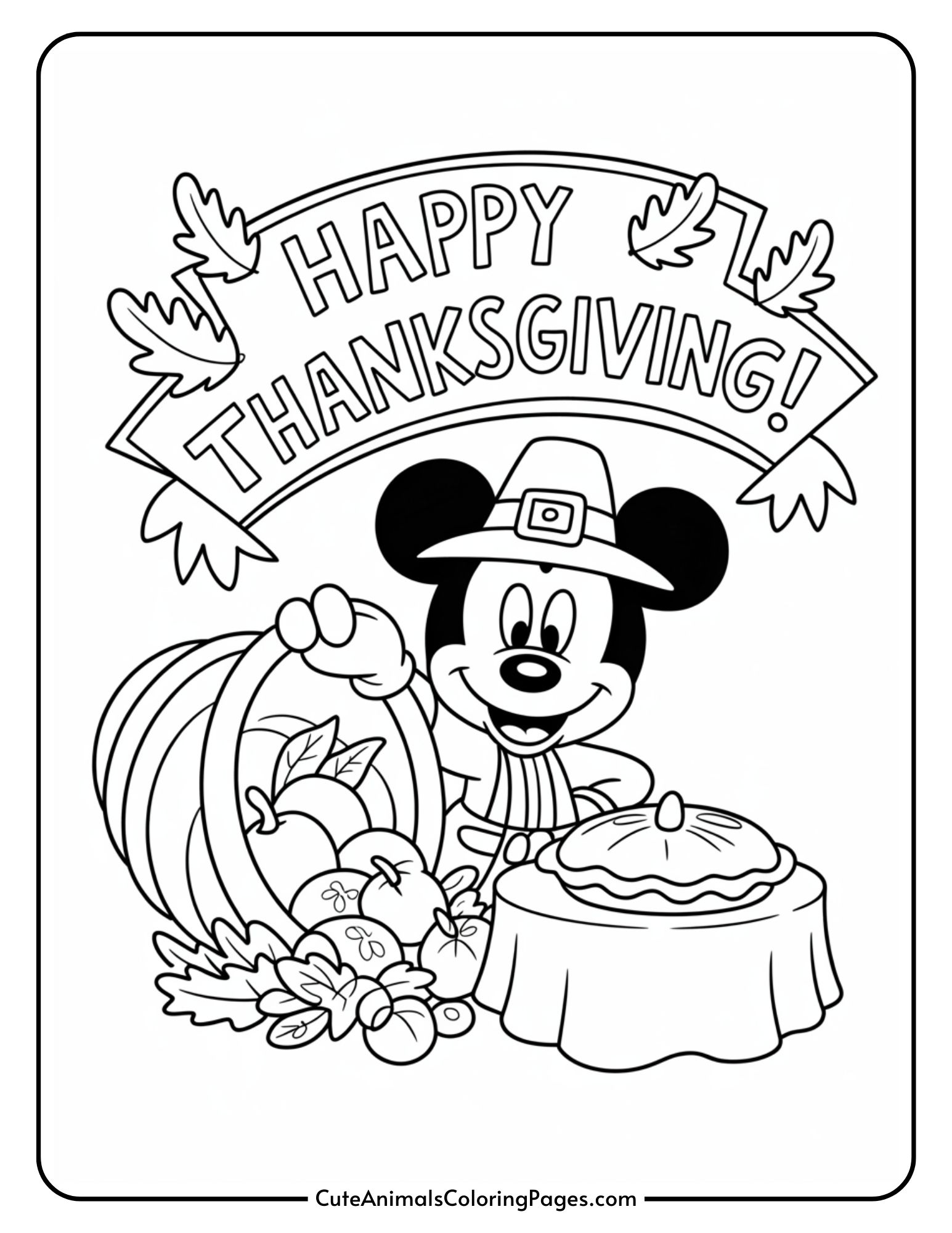 Mickey Mouse Thanksgiving Coloring Page (9 Coloring Sheets) - Cute ...