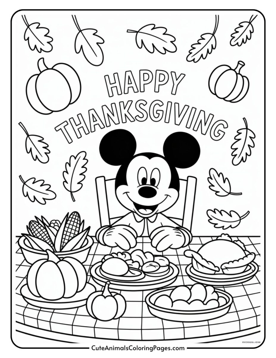 Mickey Mouse Thanksgiving Coloring Page (9 Coloring Sheets) - Cute ...