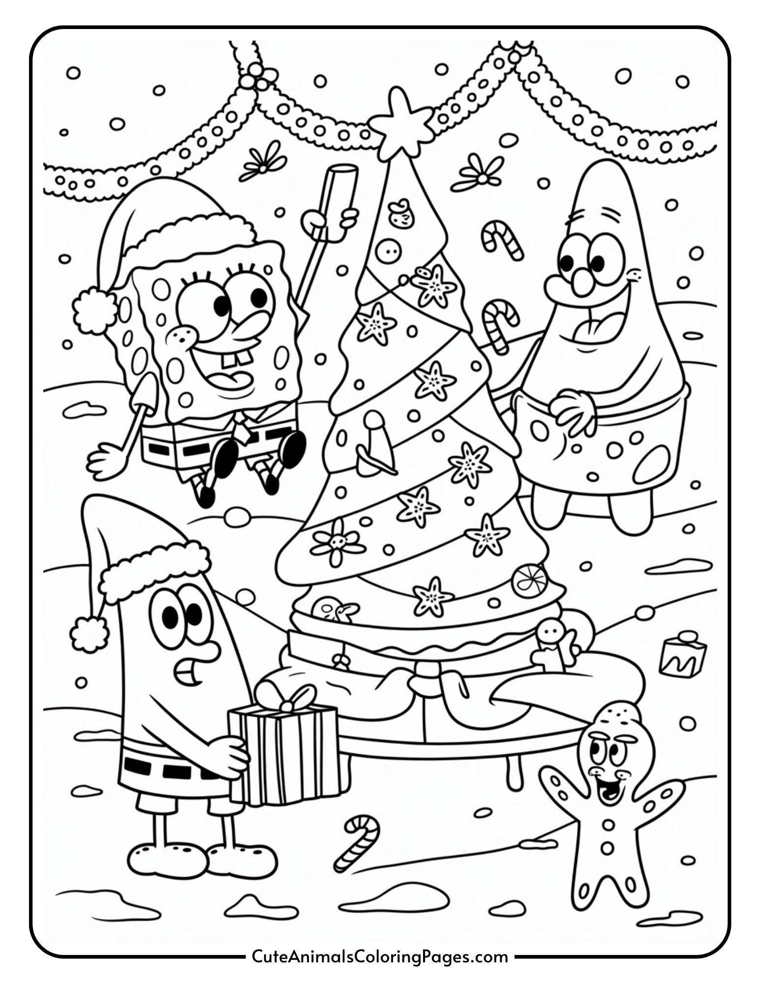 SpongeBob SquarePants Christmas Coloring Pages (7 Pages) - Coloring Feel